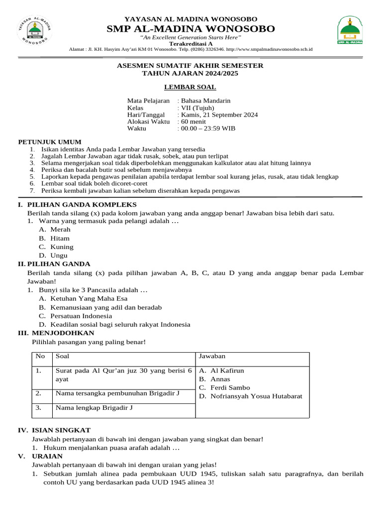 Format Lembar Soal ASAS 2024 | PDF