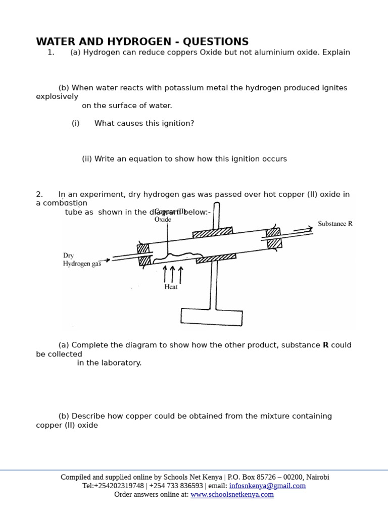 Water and Hydrogen Question | PDF | Combustion | Hydrogen