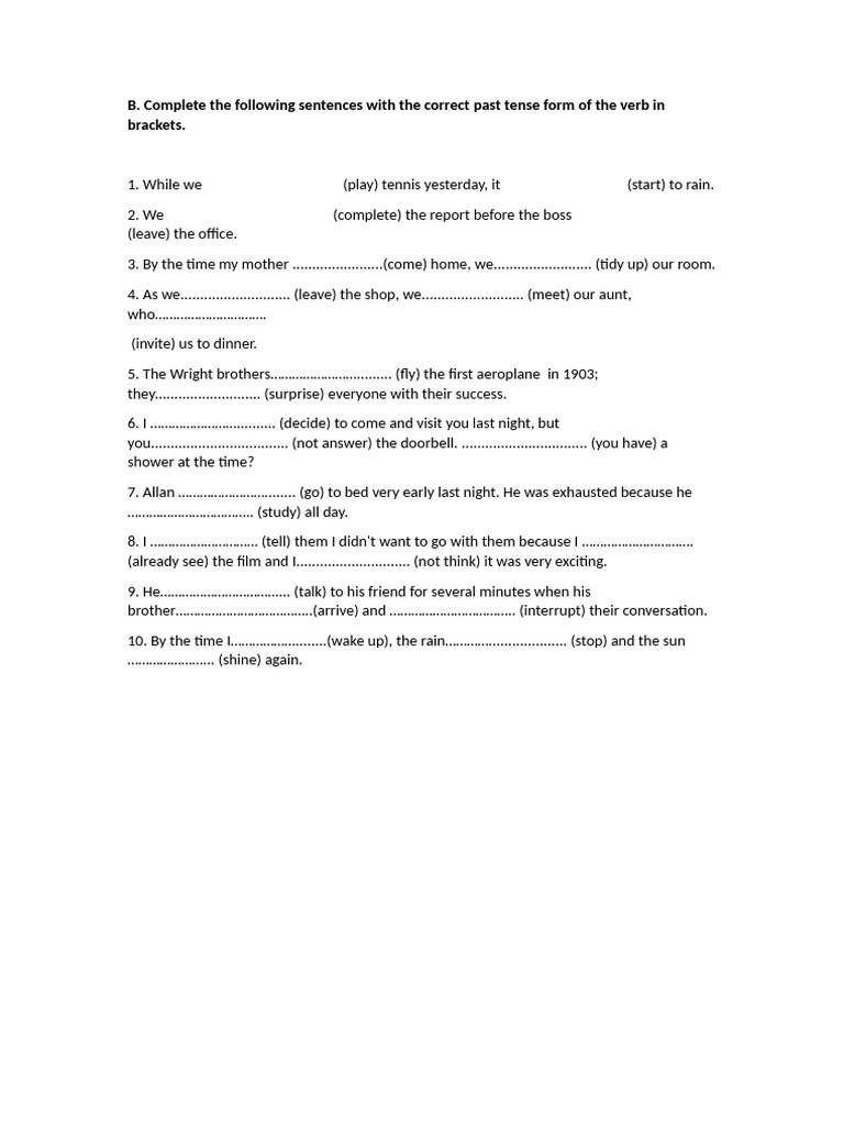 Past Tenses Exercise | PDF