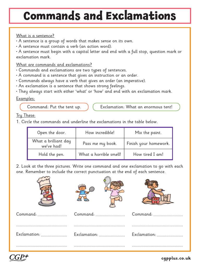Commands and Exclamations (Year 3) Printer Friendly | PDF | Sentence ...