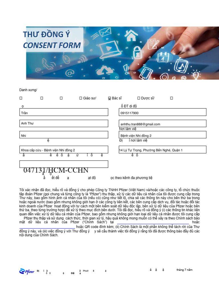 Pfizer Consent Form For HCP With LinkQR Code 03oct23 2 | PDF