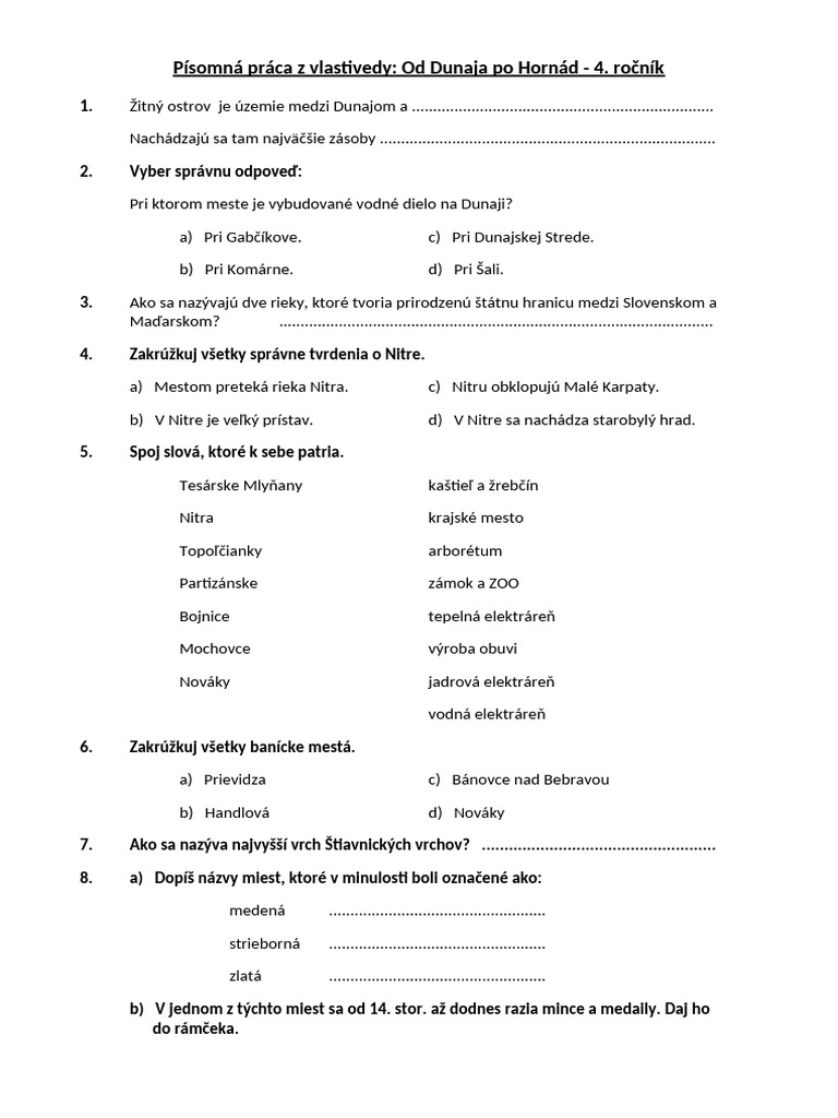 Opakovanie Vlastiveda 4 | PDF