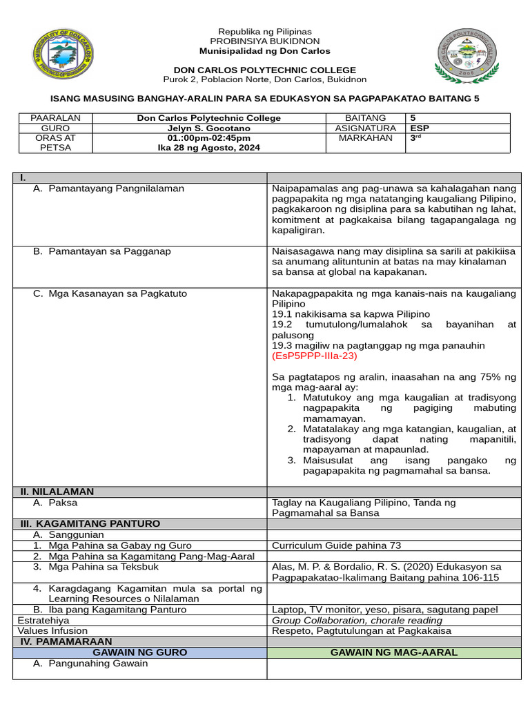 Detailed Lesson Plan in Esp 5 | PDF