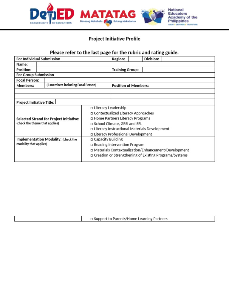 ILT Project Initiative Plan Template Output 3 Final | PDF | Literacy | Learning