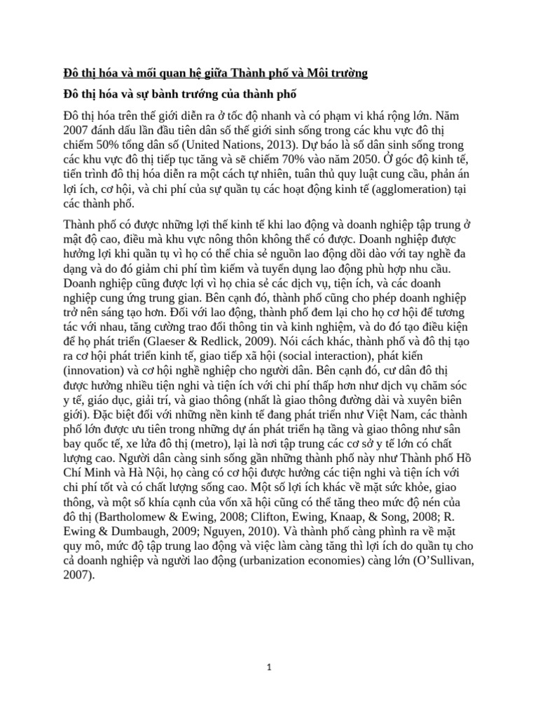 Do Thi Hoa Va Moi Quan He Giua Thanh Pho Va Moi Truong | PDF