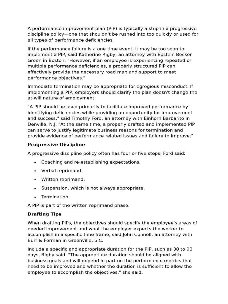 A Performance Improvement Plan | PDF | Employment | Business