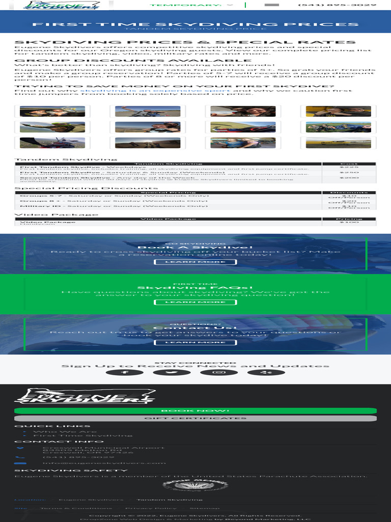 Oregon Skydiving Prices Tandem Skydiving Keugene Skydivers | PDF ...