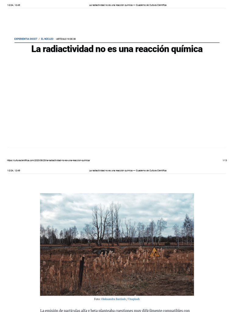 La Radiactividad No Es Una Reacción Química - Cuaderno de Cultura ...