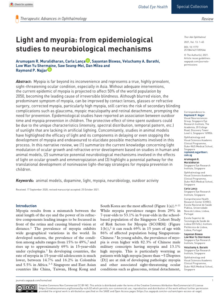 Muralidharan Et Al 2021 Light and Myopia From Epidemiological Studies To Neurobiological ...
