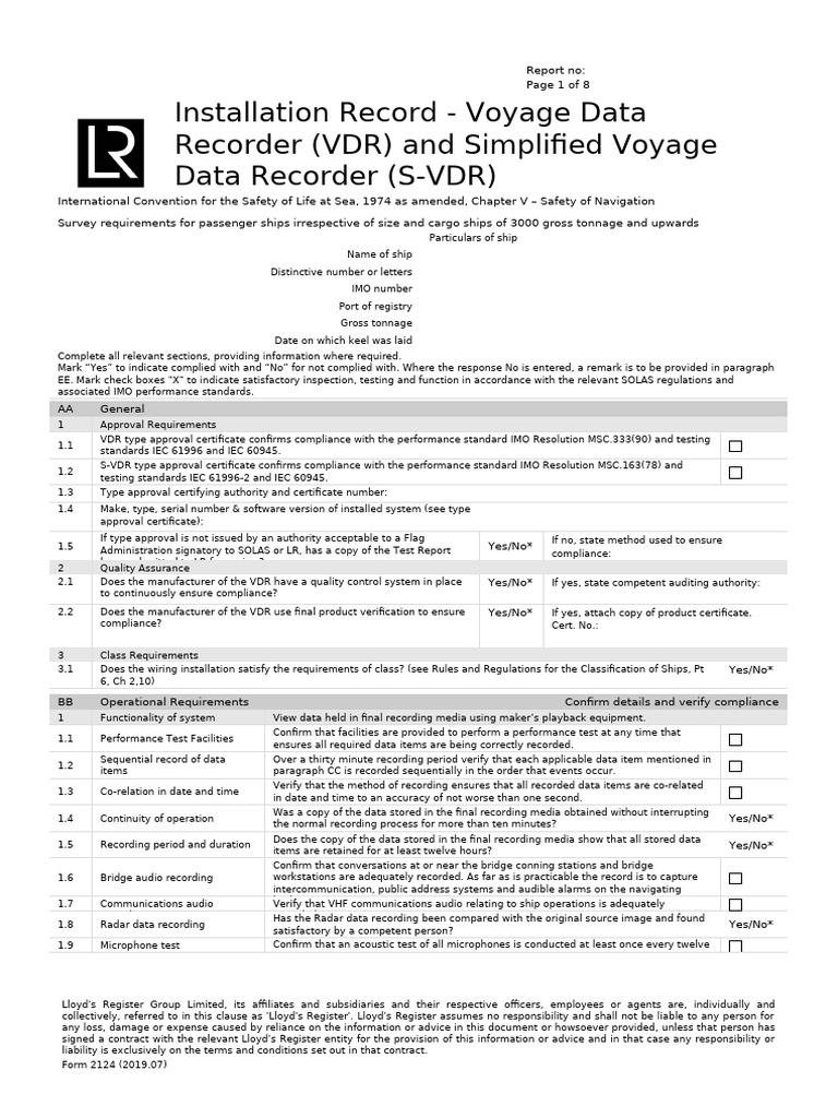 VDR Installation Record Overview | PDF