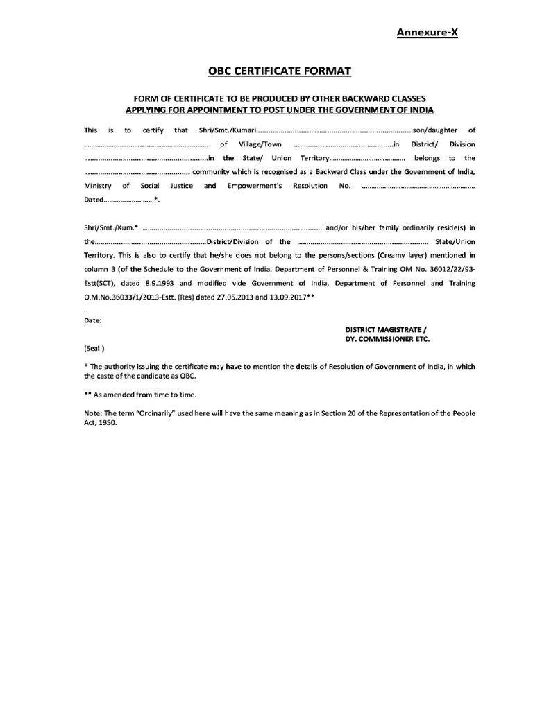 OBC Certificate Format | PDF