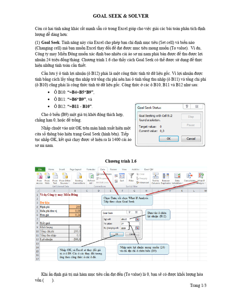 C1 Goal Seek Solver, Bai Tap | PDF
