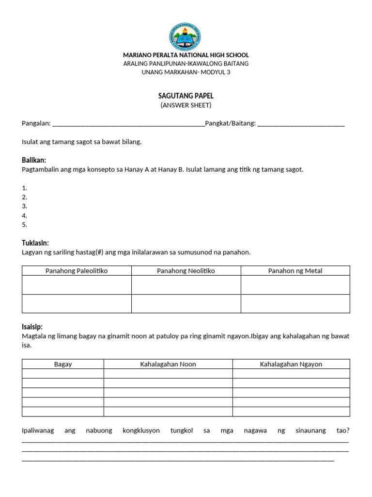 Answer Sheet Modyul 3 AP | PDF