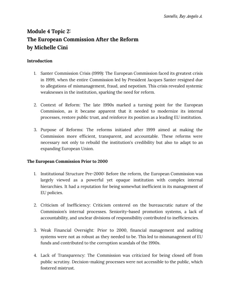 Module 4 Topic 2 The European Commission After The Reform by Michelle Cini | PDF | European ...