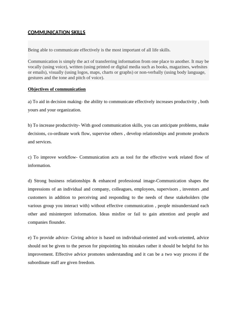 Communication Skills Notes-3-1 | PDF | Communication | Nonverbal ...