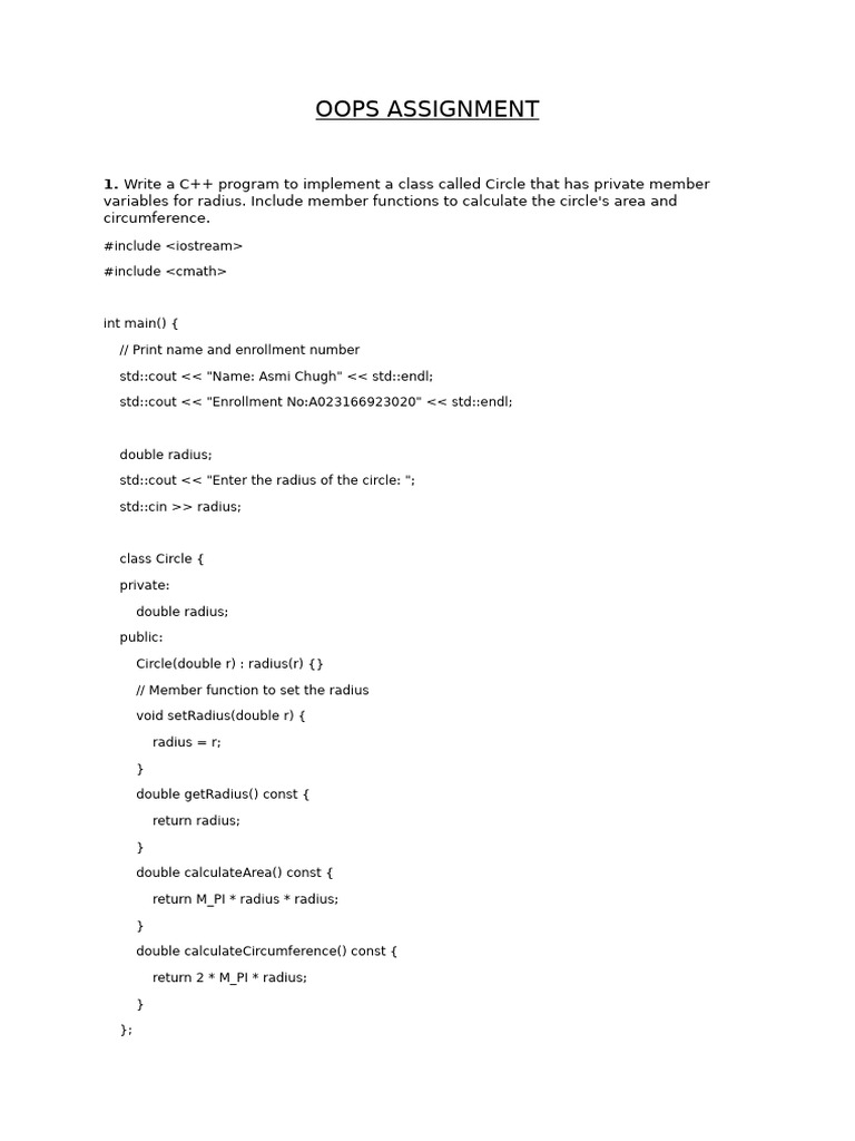 Oops Assignment-1 | PDF | Area | Computing