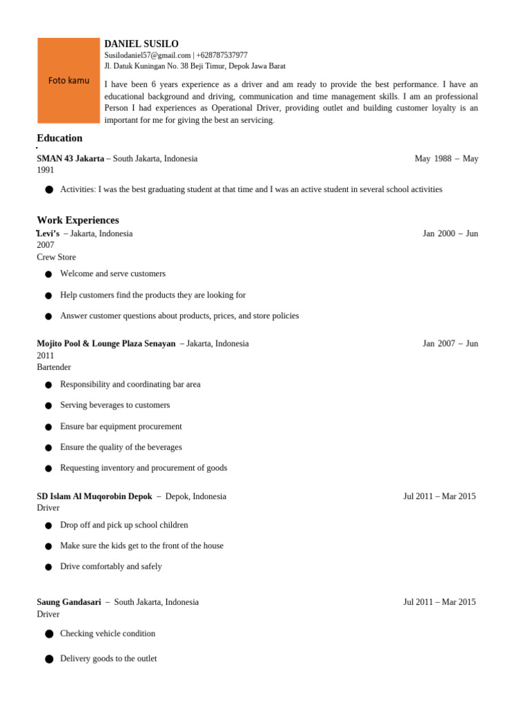 CV Daniel Susilo | PDF | Vehicles