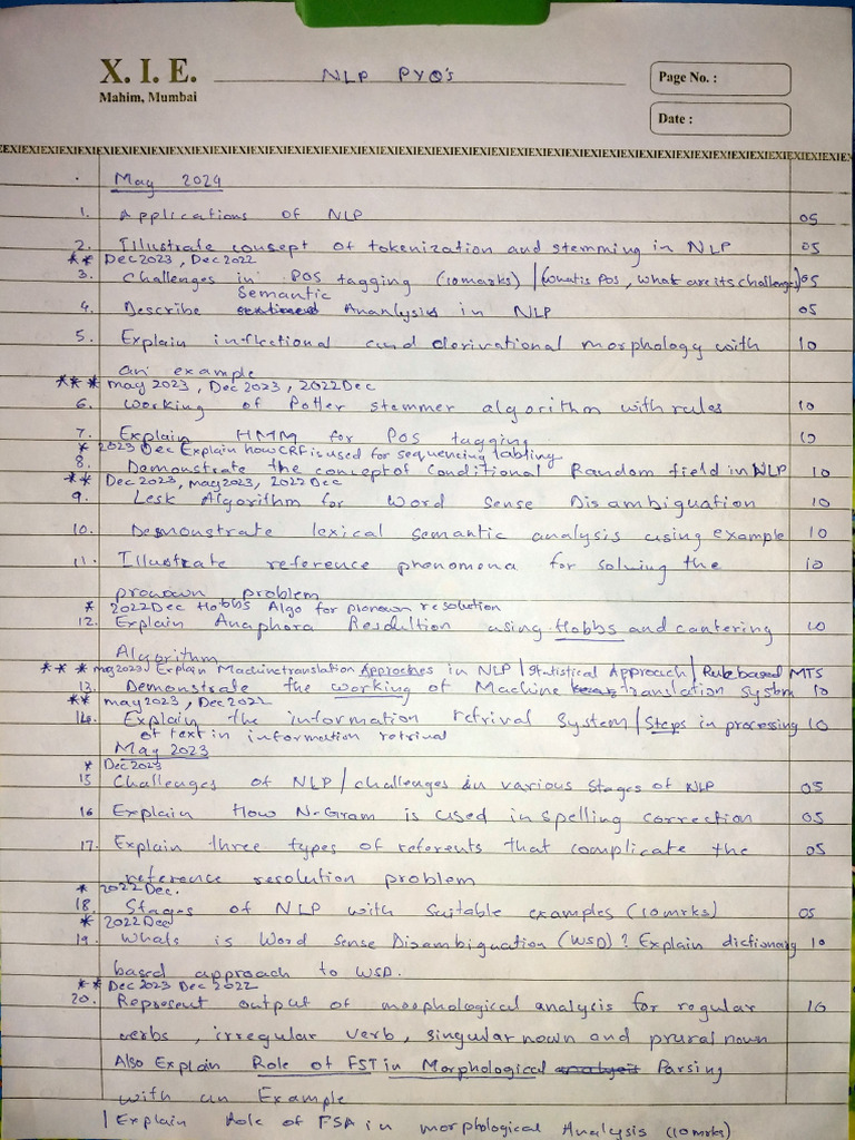 NLP PYQS Important | PDF