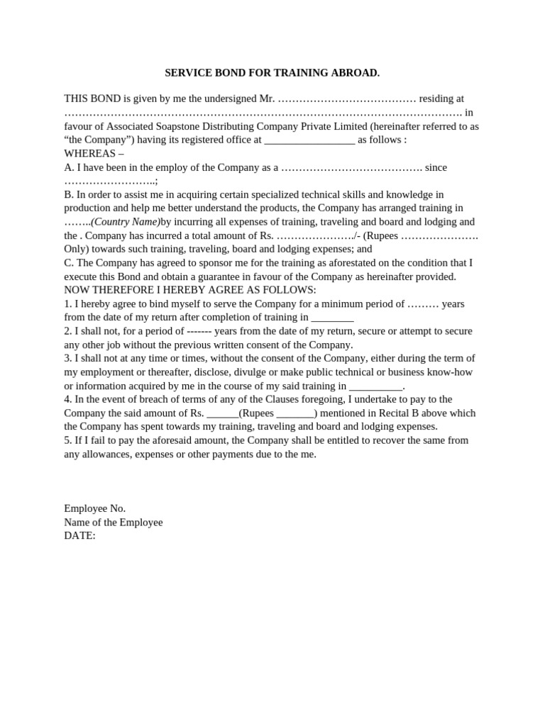 Service Bond for Training Abroad | PDF