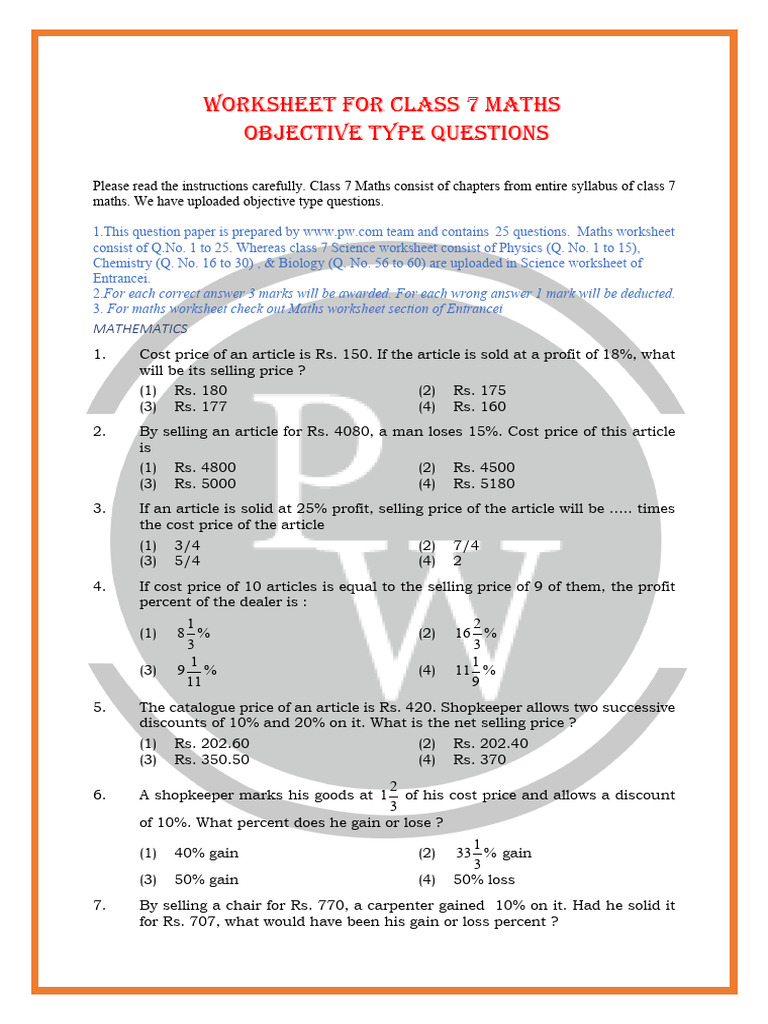 Profit and Loss Question | PDF | Profit (Economics) | Mathematics