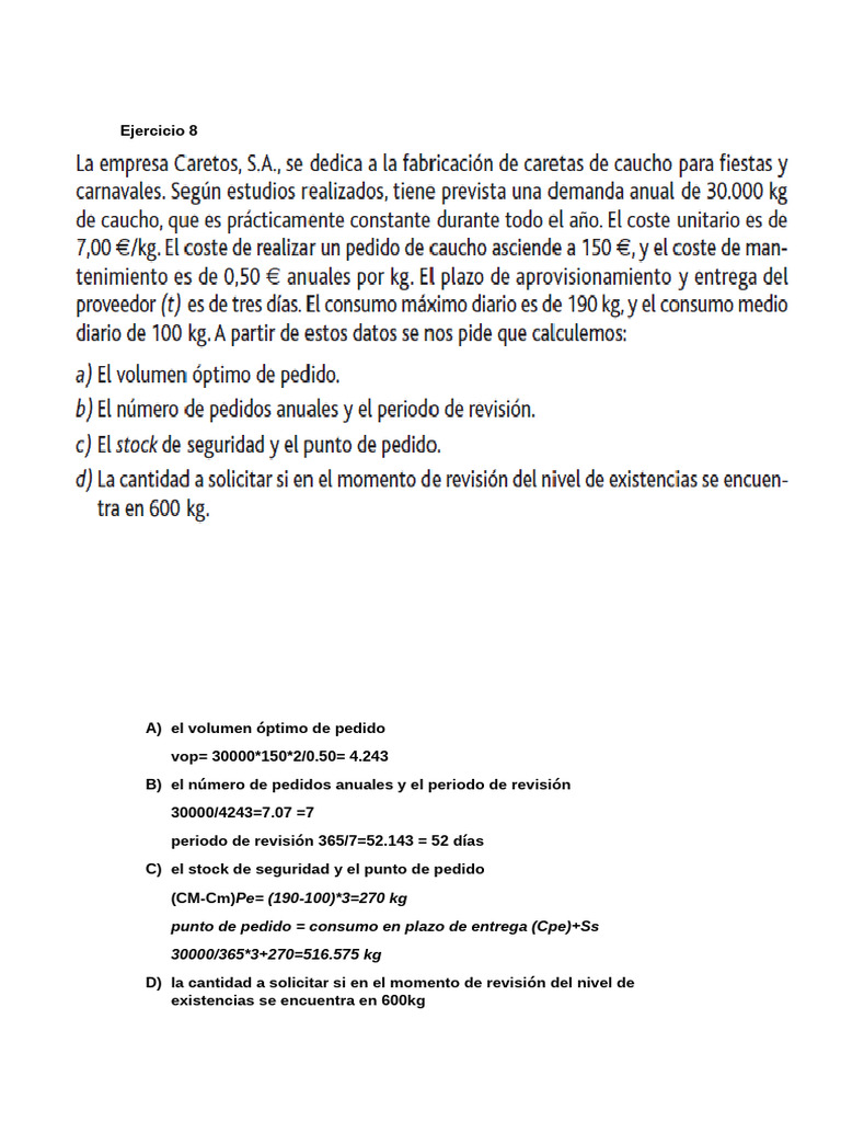 Ejercicio 8 9 Vop Leslie | PDF | Inventario | Gestión de la cadena de suministro