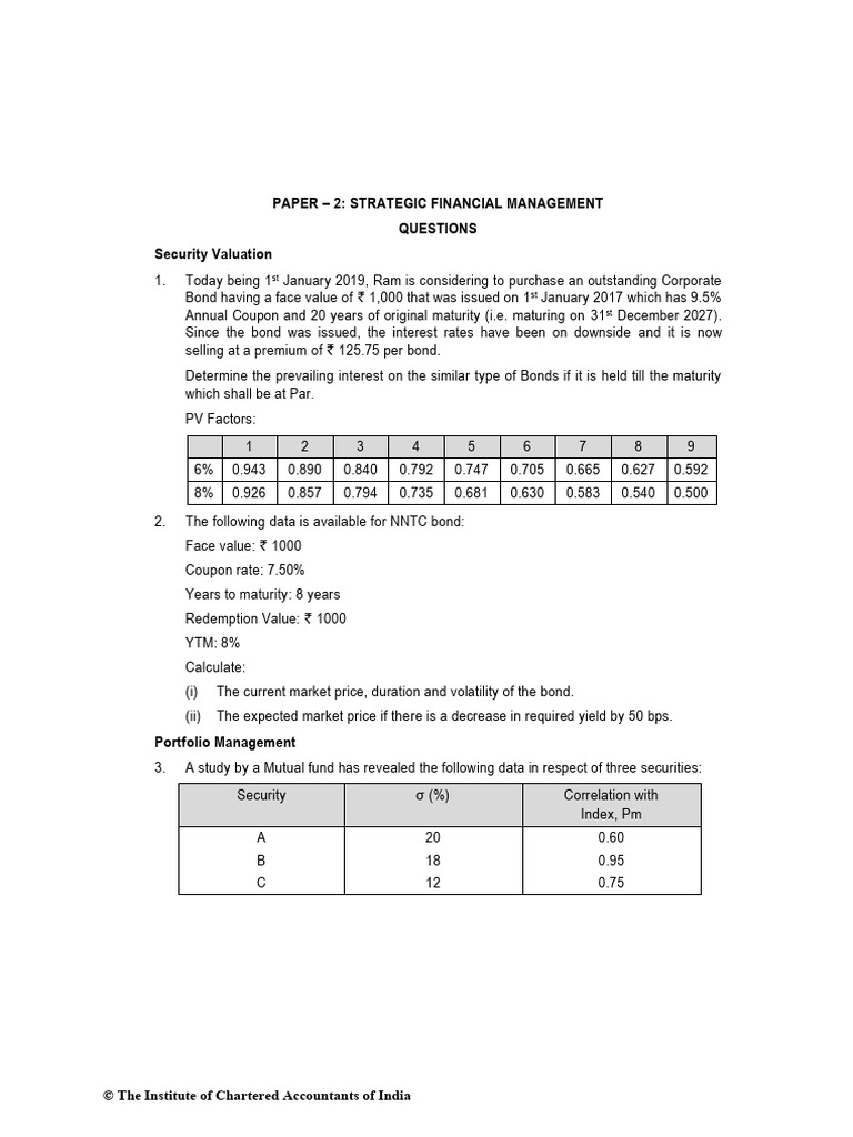 Paper - 2: Strategic Financial Management Questions Security Valuation ...