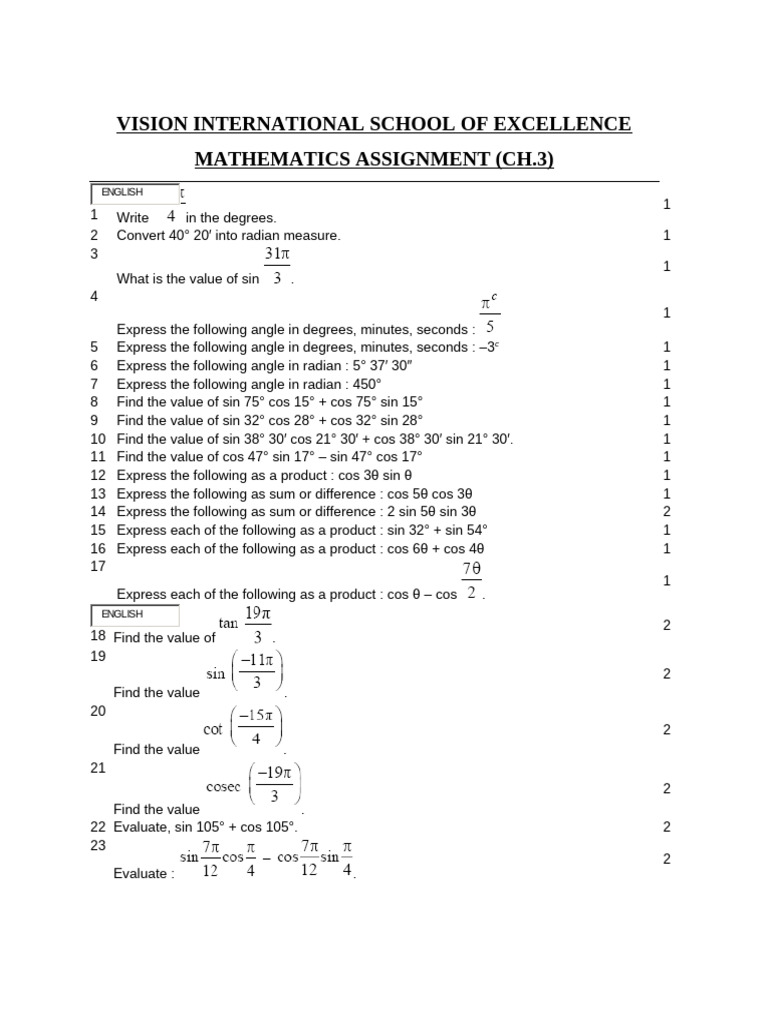 G - 11 Maths CH.3 Worksheet Up Addition Multiplication Formula | PDF ...