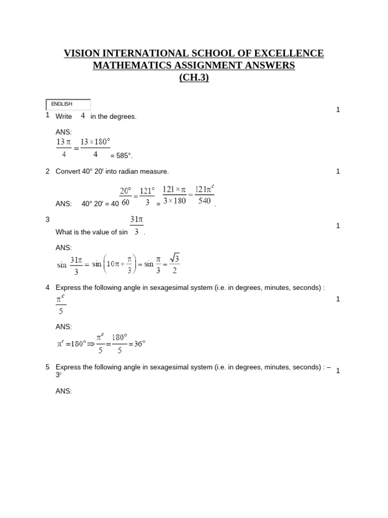 Math Assignment Answers for Chapter 3 | PDF | Angle | Geometry