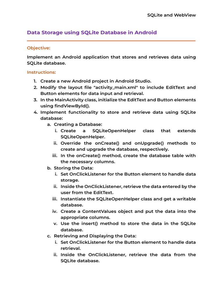 Data Storage Using Sqlite Database in Android: Objective | PDF | Databases | Method (Computer ...