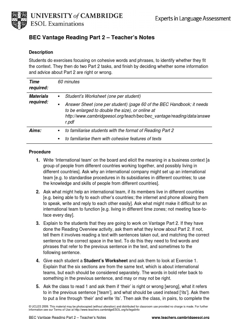 Bec V Reading Part 2 | PDF | Information | Sentence (Linguistics)