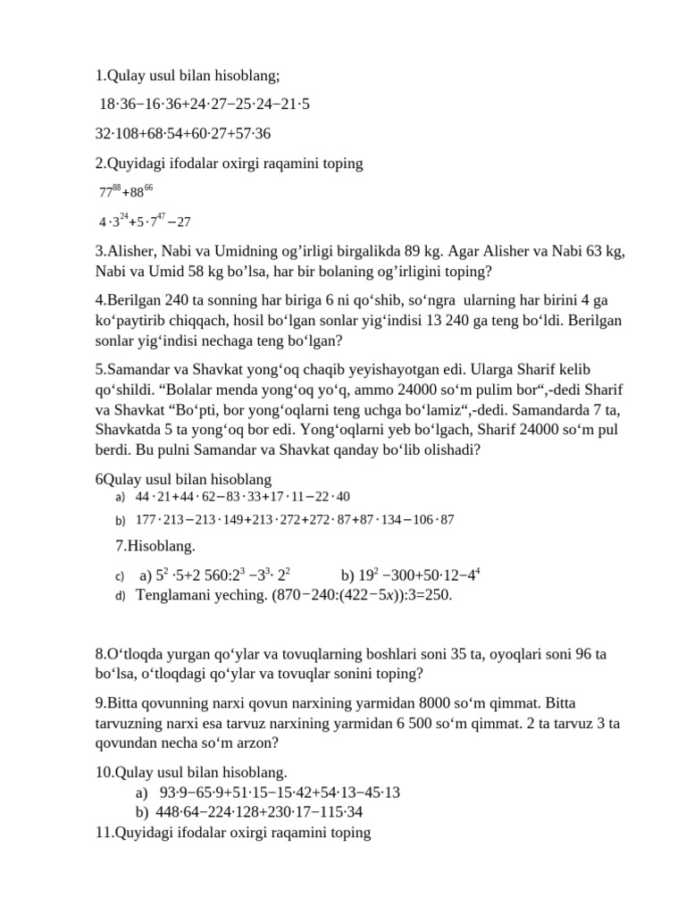 5-Sinf BSB Ga Tayyorgarlik | PDF