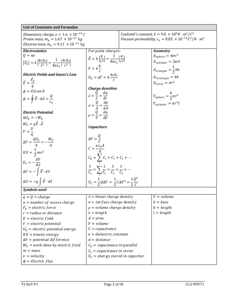 AY2324 T1 EoT V1 PHY71 AK | PDF | Electric Field | Capacitance