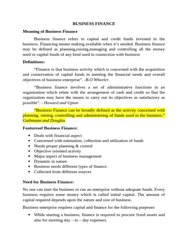 Business Finance Overview & Importance | PDF | Business | Capital ...