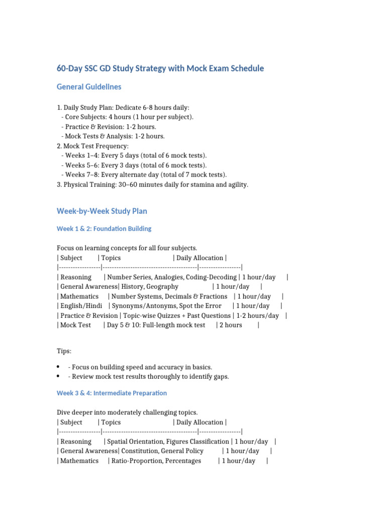 SSC GD 60 Day Study Plan | PDF | Cognitive Science | Cognition