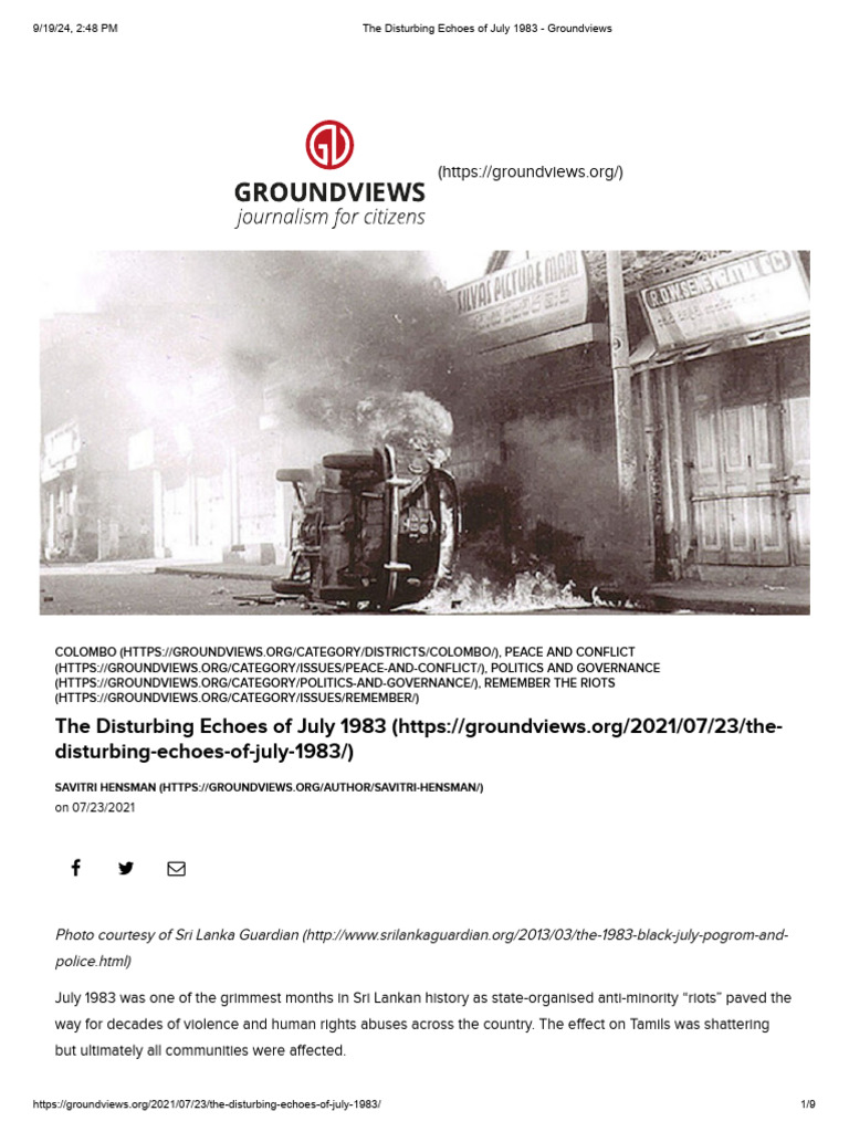 The Disturbing Echoes of July 1983 - Groundviews | PDF | Sri Lanka