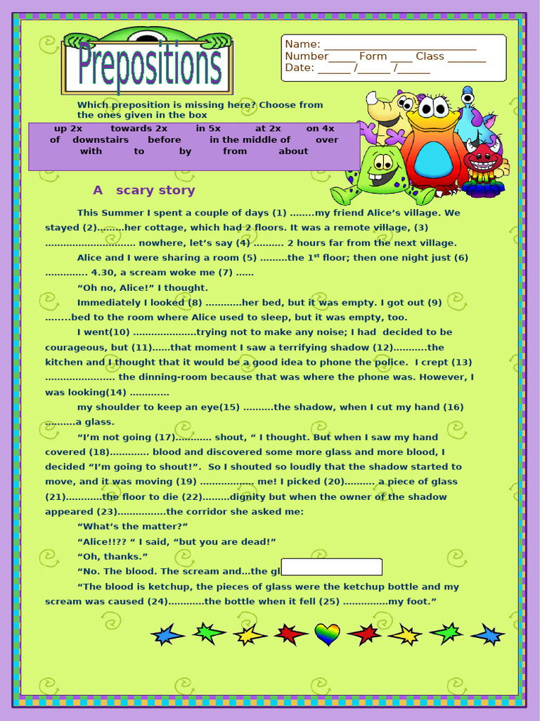 Missing Prepositions in a Scary Story | PDF