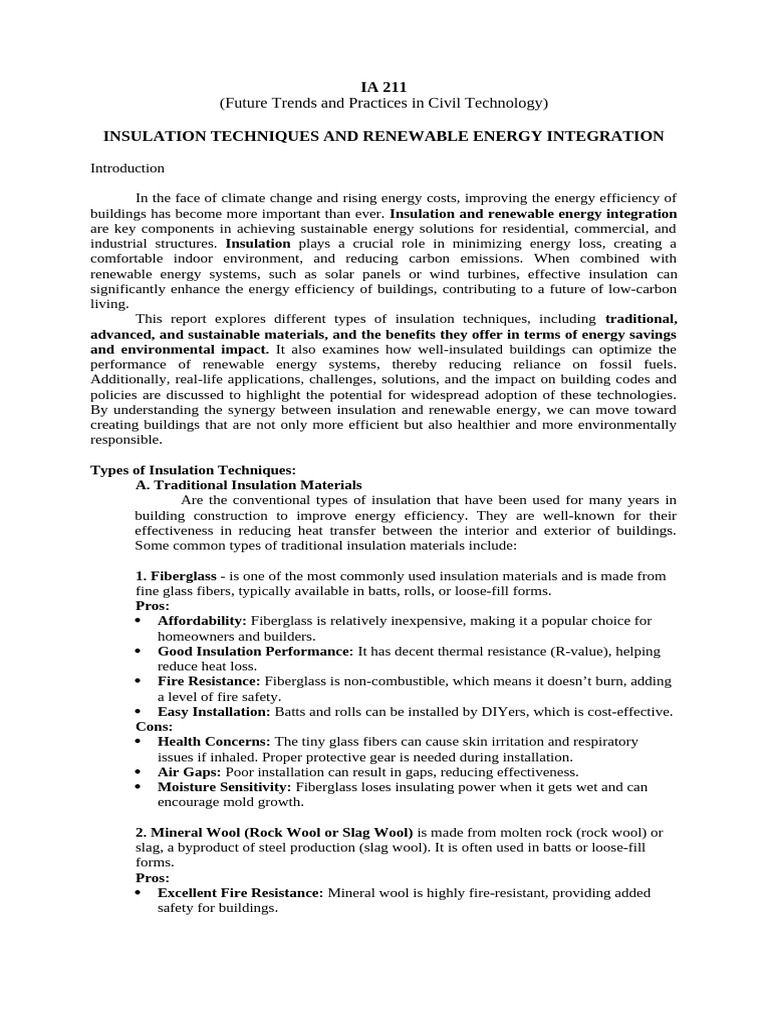 Insulation Techniques and Renewable Energy | PDF | Building Insulation ...