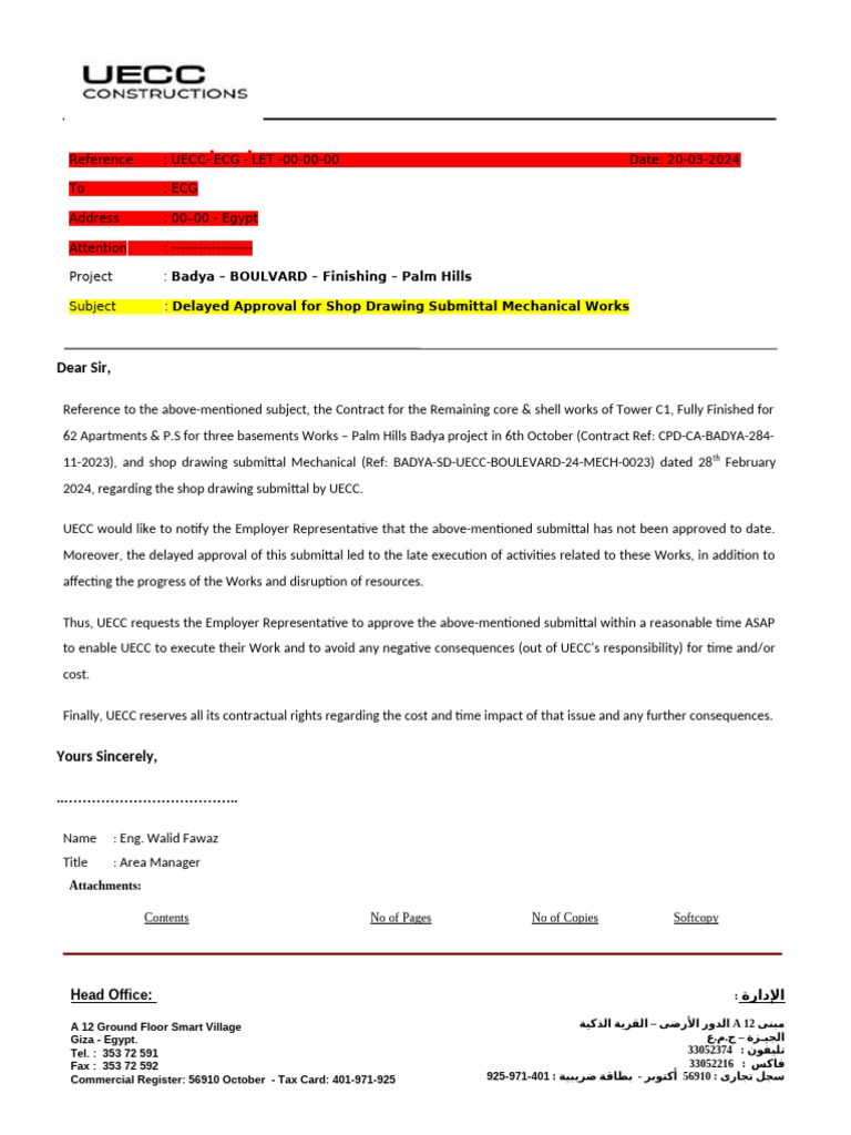 Badya Project: Shop Drawing Delay Notice | PDF