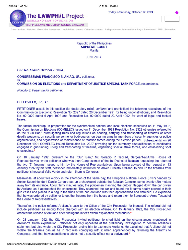 Aniag v. Comelec | PDF | Search Warrant | Search And Seizure