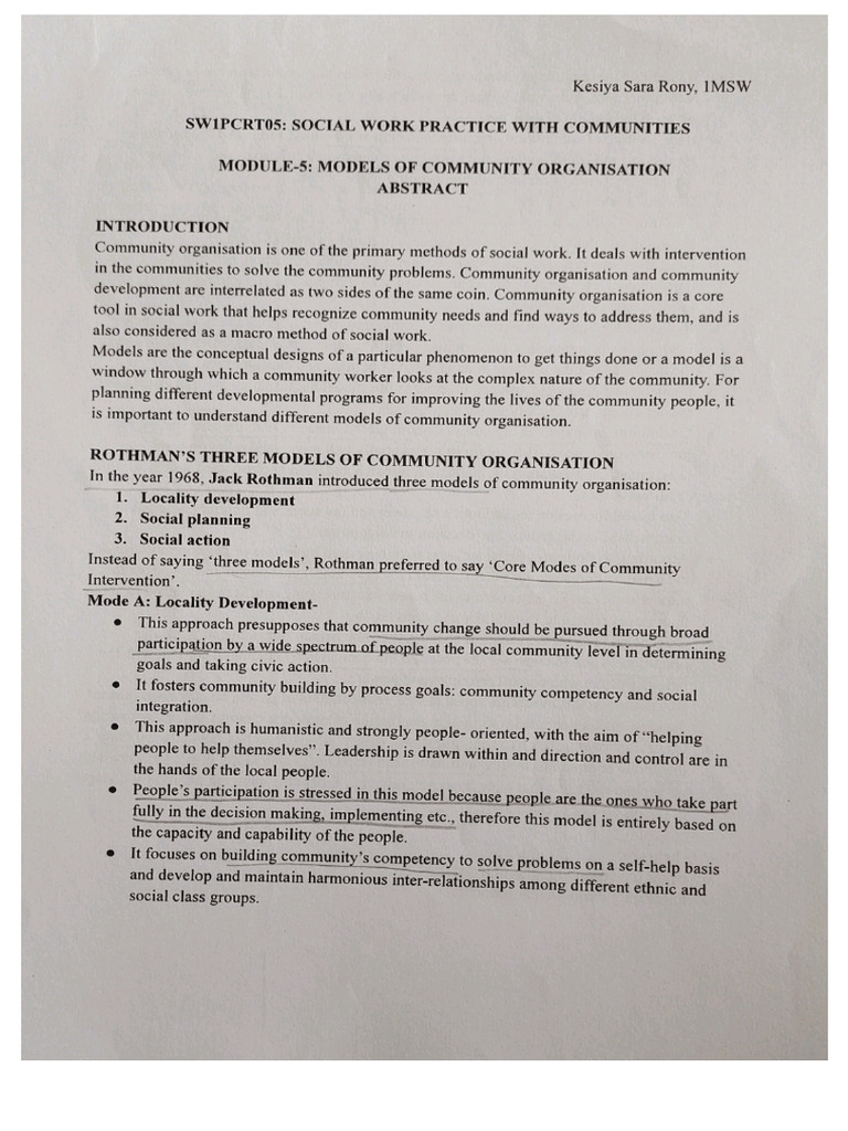 Models of Community Organization | PDF