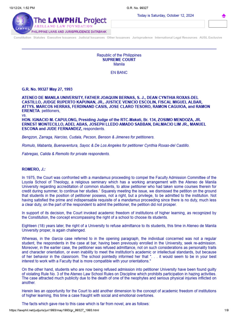 Ateneo de Manila v. Capulong | PDF | Injunction | Academic Freedom