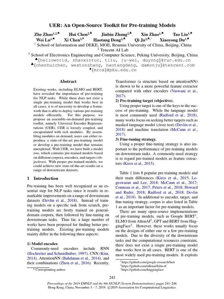 UER: An Open-Source Toolkit For Pre-Training Models | PDF | Computational Science | Computing