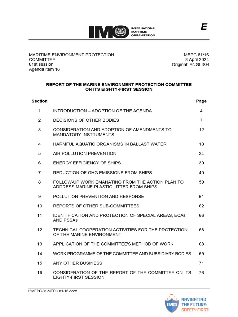 MEPC 81-16 - Report of The Marine Environment Protection Committee On ...