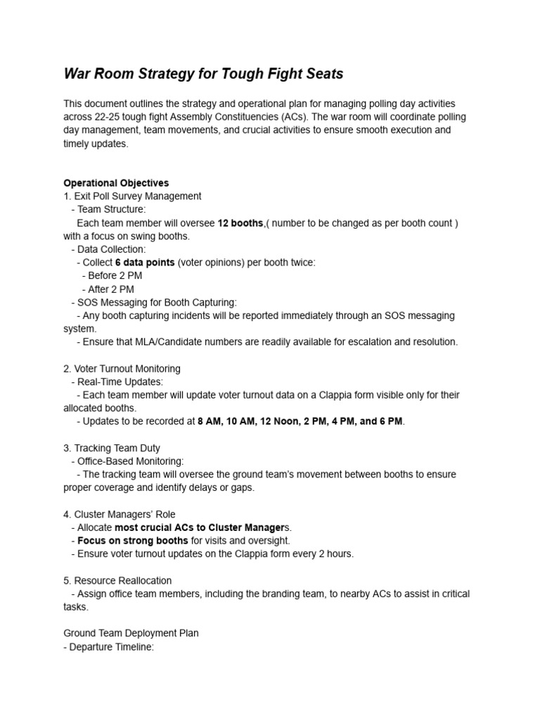 War Room Strategy For Tough Fight Seats | PDF | Group Decision Making ...