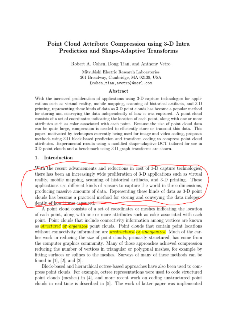 2016 - DCC - Point Cloud Attribute Compression Using 3-D Intra Prediction and Shape-Adaptive ...