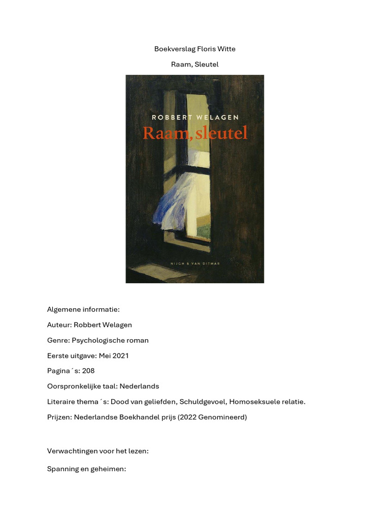 Boekverslag, Raam Sleutel, Floris Witte | PDF