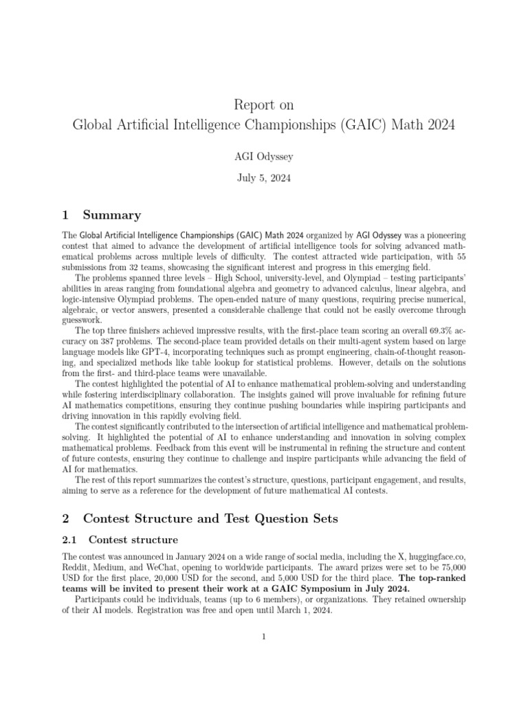 GAIC 2024 Report | PDF | Mathematics | Multiple Choice