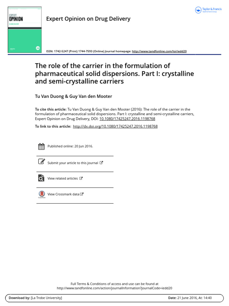 The Role of The Carrier in The Formulation of Pharmaceutical Solid ...