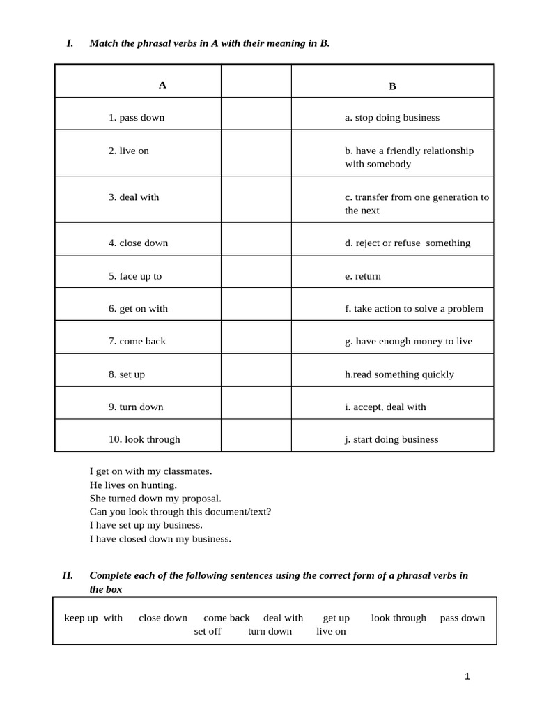 Worksheet Phrasal-Verbs | PDF | Grammar | Syntax