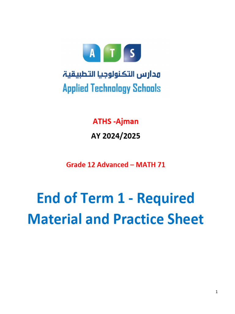 EOT1-12ADV-MAT71-Practice Sheet-With Answers | PDF
